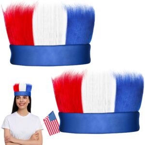 watayo 2 pcs independence day patriotic hairy headband - 4th of july crazy hair accessory - red white and blue hairband headwear for memorial day, veterans day