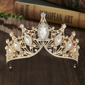 Tiara for Women, Crystal Birthday Crown, Rhinestone Princess Tiaras, Hair Accessories Perfect for Birthday Decorations, Wedding Brides, Halloween Cosplay (Gold)