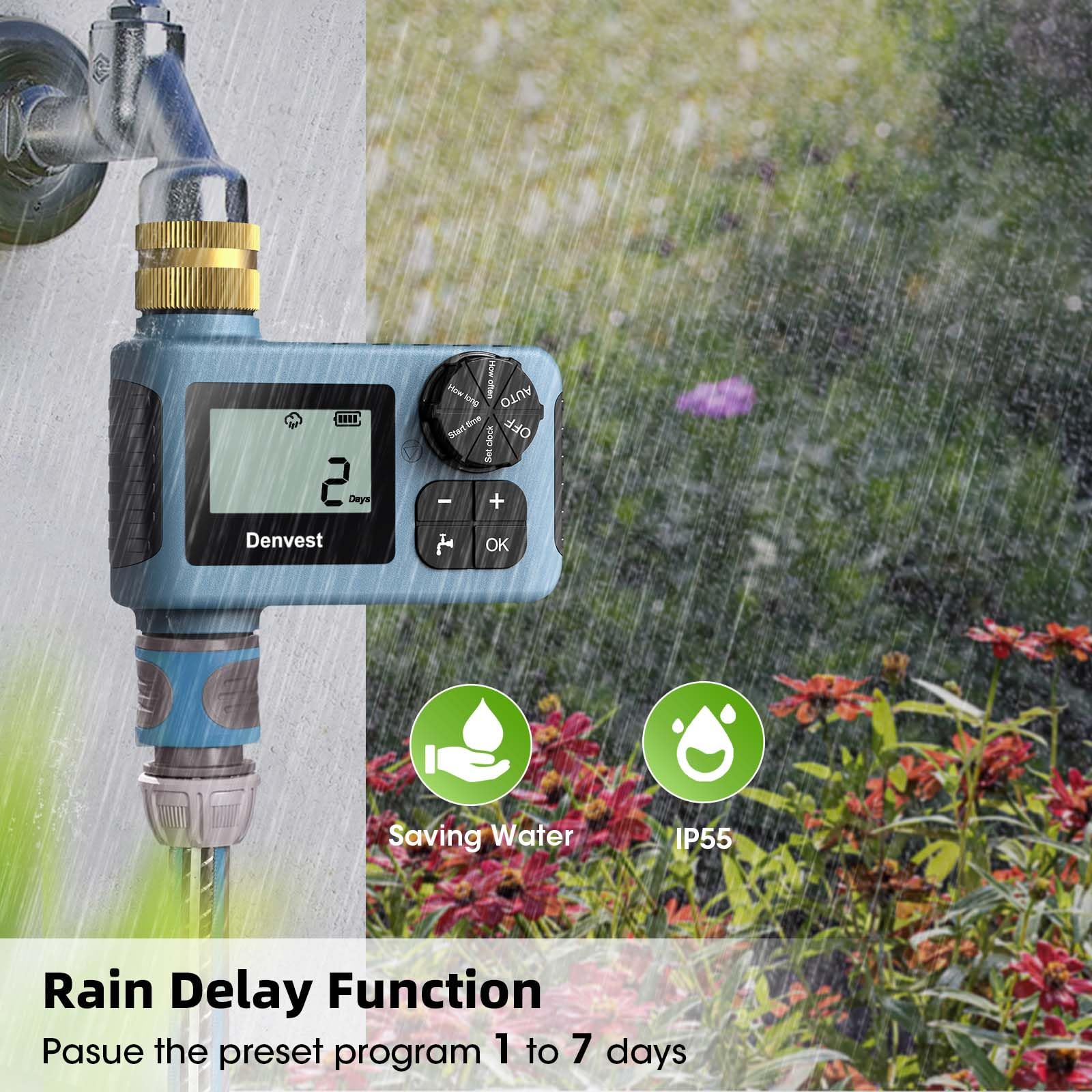 Hose Timer with Brass Inlet, Water Timer for Garden Hose Faucet, Sprinkler Timer Outdoor, Irrigation Timer with Rain Delay/Manual for Garden/Outdoor Hose, Yard, Lawns, 1 Outlet