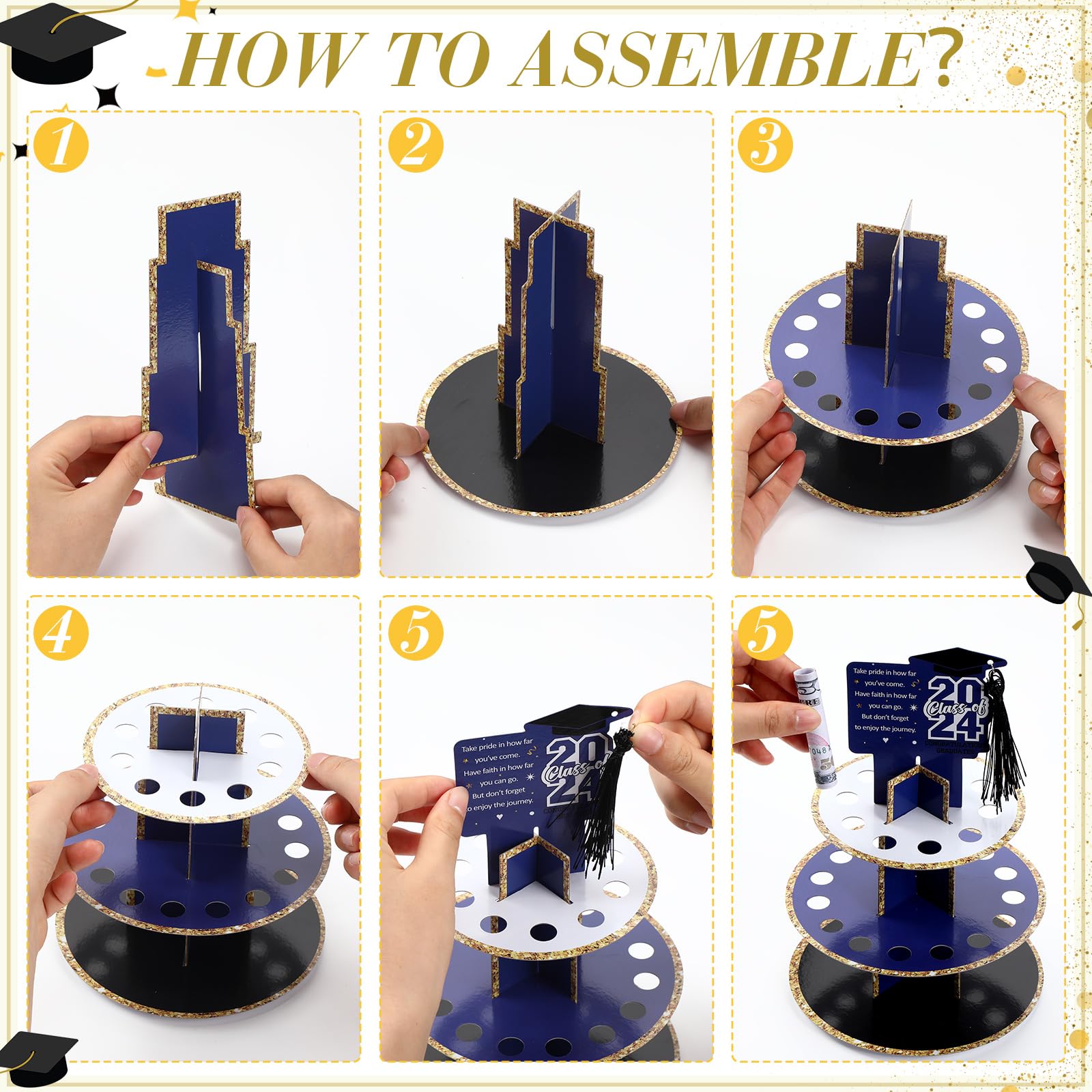 Spakon 2 Pcs 2024 Graduation Money Holder for Cash Gift Graduation Gift Money Holder Tower Tiered Cash Cake with 25 Holes for Congrats Grad Class of 2024 Graduation Party Supplies Decorations