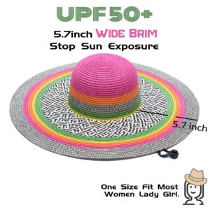 Harikery Womens Sun Straw hat UPF 50+ Wide Brim Summer Beach hat Colorful roll up Floppy Sun hat for Women