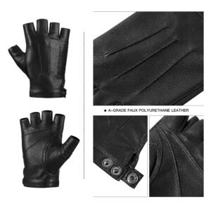 Kebesu Fingerless Driving Riding Leather Gloves Outdoor Anti-Slip Sports Half Finger Gloves for Men Women