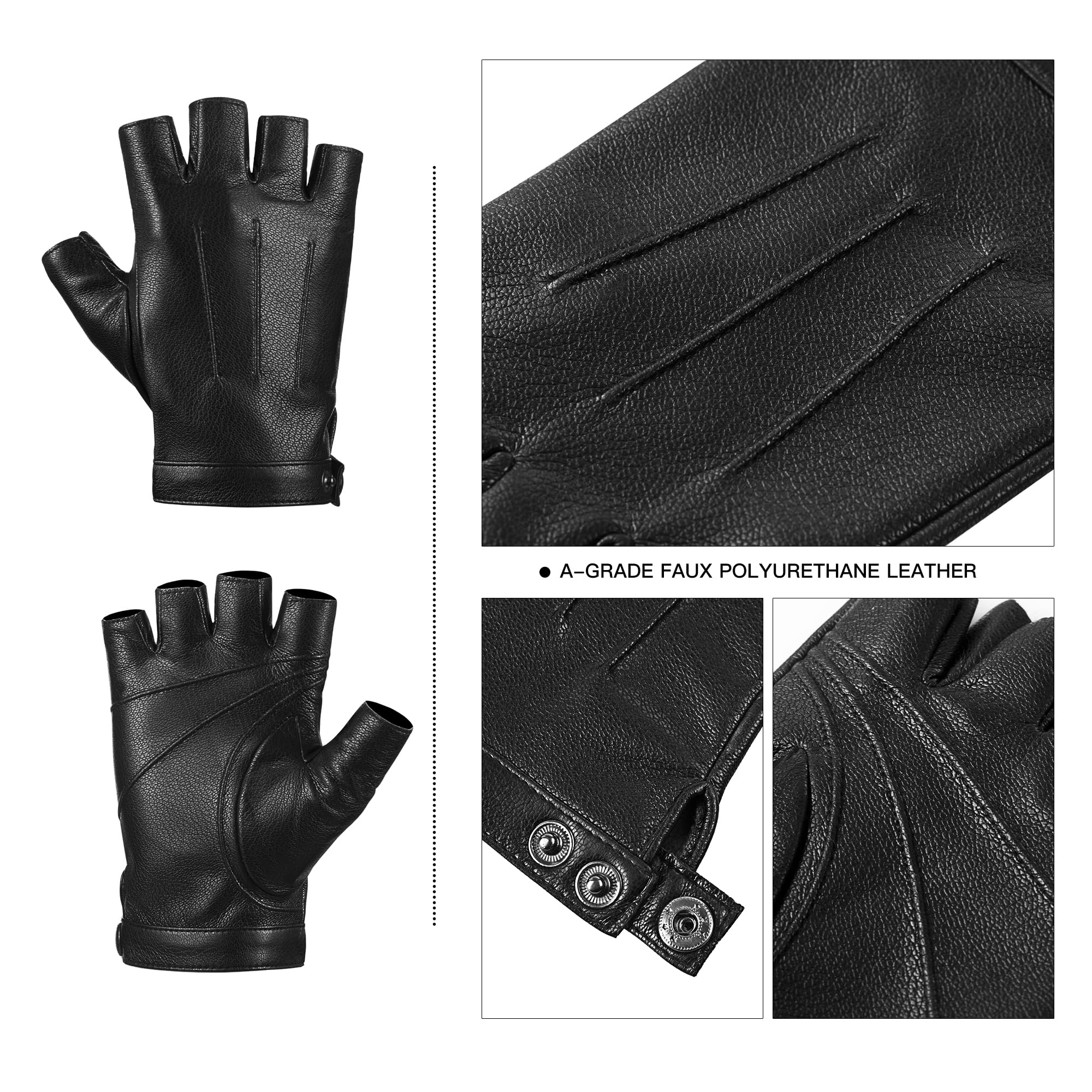 Kebesu Fingerless Driving Riding Leather Gloves Outdoor Anti-Slip Sports Half Finger Gloves for Men Women