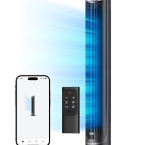 Dreo Smart Tower Fans for Bedroom, 90° Oscillating Fans for indoors, 5 Speeds 4 Modes Max 26ft/s, 12H Timer, LED with Touch, Remote Control, 40" Quiet Bladeless Standing Floor Fan, Work with Alexa