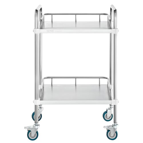 VEVOR Lab Rolling Cart, 2-Shelf Stainless Steel Rolling Cart, Lab Serving Cart with Swivel Casters, Dental Utility Cart for Clinic, Lab, Hospital, Salon, 15.16"x21.57"x34.06"