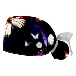 2-pc gourd-shaped working cap,fisherman hat with buttons and cotton sweatband,night glowing butterflies on dark