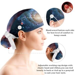 Scrub Surgical Hat,Cycling Hat with Buttons and Cotton Sweatband,Nebulae Many Stars Universe