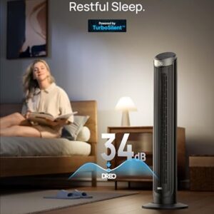 Dreo Smart Tower Fans for Bedroom, 90° Oscillating Fans for indoors, 5 Speeds 4 Modes Max 26ft/s, 12H Timer, LED with Touch, Remote Control, 40" Quiet Bladeless Standing Floor Fan, Work with Alexa