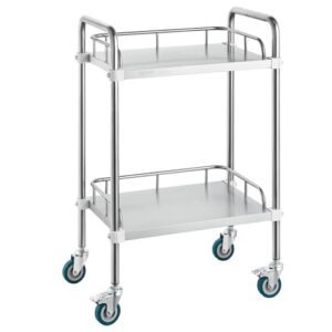 vevor lab rolling cart, 2-shelf stainless steel rolling cart, lab serving cart with swivel casters, dental utility cart for clinic, lab, hospital, salon, 15.16"x21.57"x34.06"