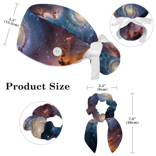 Scrub Surgical Hat,Cycling Hat with Buttons and Cotton Sweatband,Nebulae Many Stars Universe