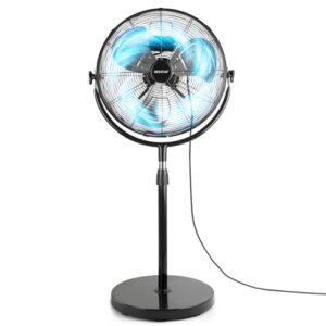 beestar 18 inch heavy duty high velocity pedestal fan,industrial standing fan with adjustable height and tilt,3-speed,metal fan for industrial, commercial, residential, greenhouse,black