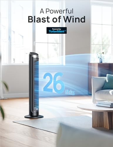 Dreo Smart Tower Fans for Bedroom, 90° Oscillating Fans for indoors, 5 Speeds 4 Modes Max 26ft/s, 12H Timer, LED with Touch, Remote Control, 40" Quiet Bladeless Standing Floor Fan, Work with Alexa