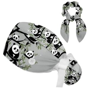 nurse scrub caps,scrub hats with buttons and cotton sweatband,tree and panda