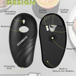 COOBIIYA Powerful Electric Can Opener, Rechargeable Can Opener Cordless for Seniors for Kitchen- Automatic Stop One Touch Can Electric Opener with Smooth Edge (Black)