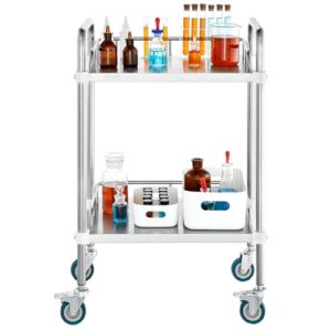 VEVOR Lab Rolling Cart, 2-Shelf Stainless Steel Rolling Cart, Lab Serving Cart with Swivel Casters, Dental Utility Cart for Clinic, Lab, Hospital, Salon, 15.16"x21.57"x34.06"