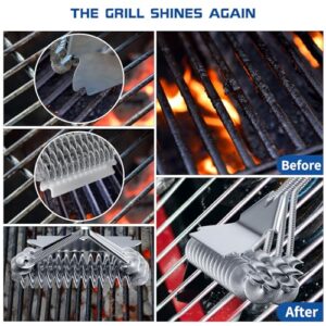 Grill Brush and Scraper Bristle Free, Grill Brush for Outdoor Grill, 17" Stainless Steel BBQ Brush for Grill Cleaning, Grill Accessories Gifts for Men, Hooks Included