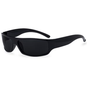 grinderpunch mens black super dark sunglasses - slim wrap around gangster style (matte black)