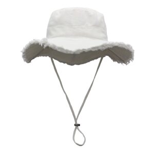 llmoway women’s sun hats wide brim summer cotton washed fringe bucket hat with string packable ladies floppy hat white