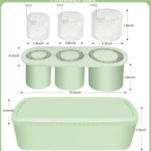 Ice Cube Tray for Stanley Cup: 30Oz-40Oz Tumbler Ice Mold Silicone - 3 Pcs Hollow Cylinder Ice Maker Freezer with Lid and Bin for Water Bottle Whiskey Cocktail Coffee Juice (Green)