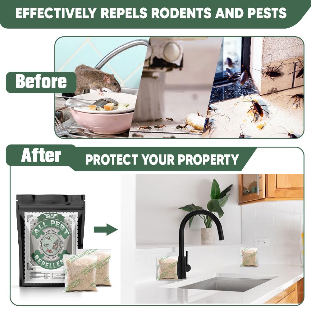 Two Bros. Repellent Pest Control Pouches,Mouse Repellents,Peppermint Pest and Rodent Repellent for Mouse/Rat/Mosquito, Naturally and Strongly Repel Spider,Roach,Bugs,Ant, & Other Pests -10P, Black