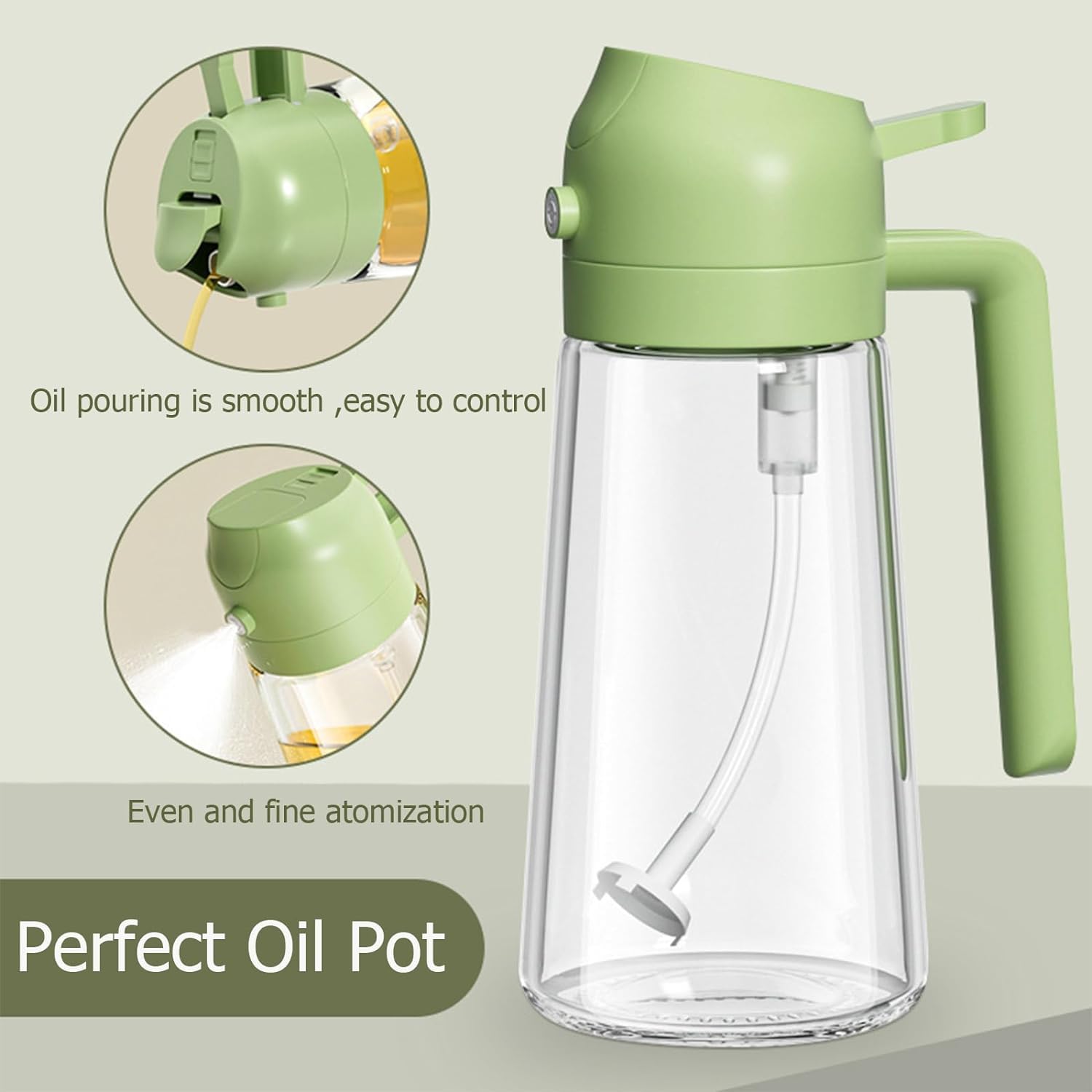 Oil Dispenser Bottle for Kitchen,2 in 1 Olive Oil Dispenser and Oil Sprayer,17oz/500ml Olive Oil Bottle,Oil Sprayer for Cooking,Premium Glass Oil Bottle,Oil Mister Kitchen,Salad,Barbecue(Green)