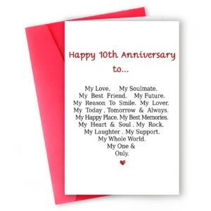 mqmryeto funny 10th anniversary card for men women, sweet 10 year wedding anniversary card decoration for husband wife, romantic gifts idea for boyfriend girlfriend couple