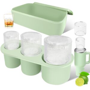 ice cube tray for stanley cup: 30oz-40oz tumbler ice mold silicone - 3 pcs hollow cylinder ice maker freezer with lid and bin for water bottle whiskey cocktail coffee juice (green)