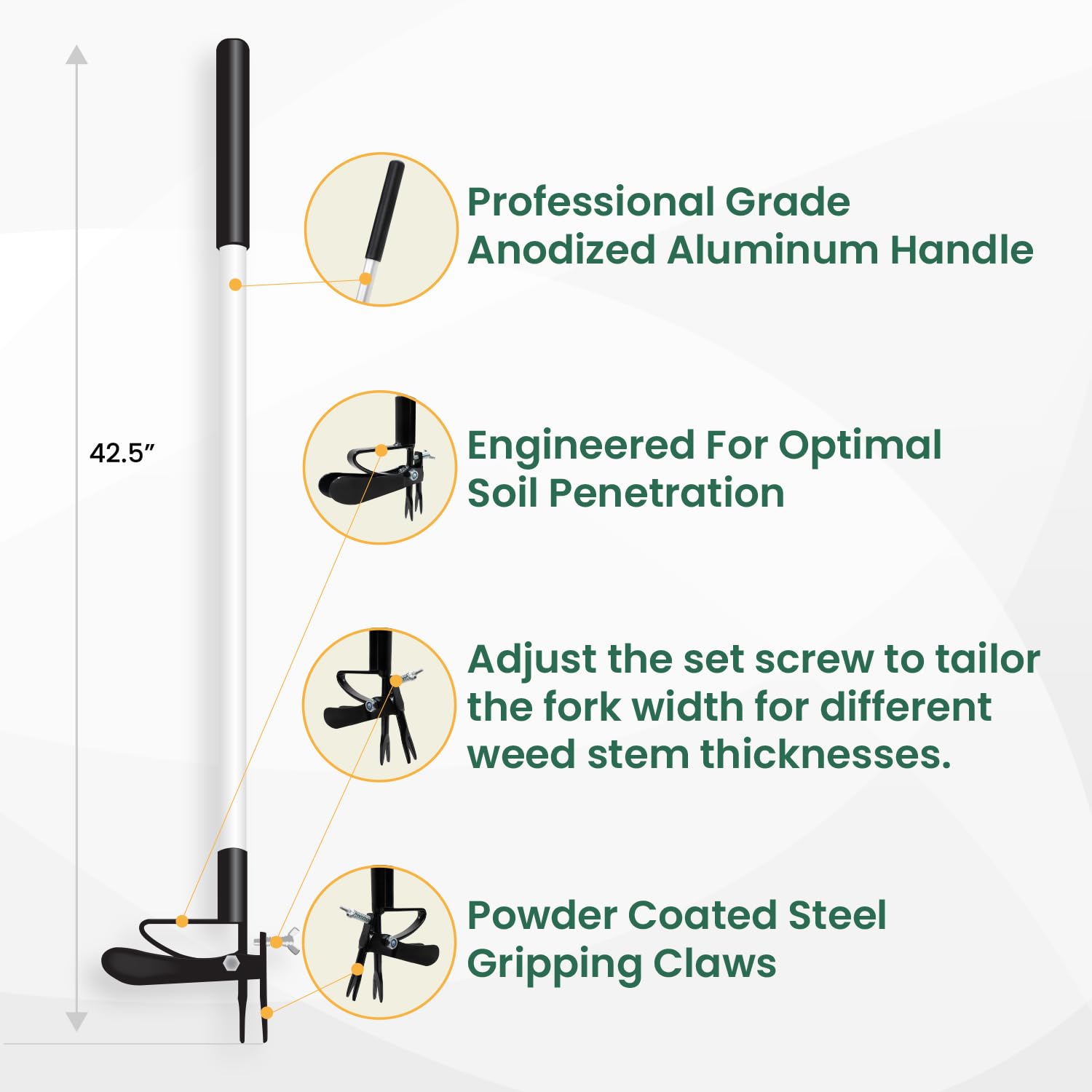 FarmHand WeederPro - Stand up Weed Puller with 42" Long Handle | Commercial Grade Handle with Powder Coated Steel Claw | Removes Weeds with No Bending No Kneeling