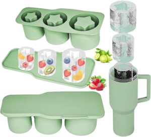 ice cube tray for stanley tumbler cup,silicone ice cube molds with lid cylinder, 30-40 oz tumbler ice mold for chilling cocktails, coffee, drinks, whiskey, easy fill and release ice maker (green)