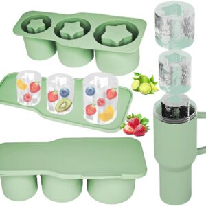 Ice Cube Tray for Stanley Tumbler Cup,Silicone Ice Cube Molds with Lid Cylinder, 30-40 oz Tumbler Ice Mold for Chilling Cocktails, Coffee, Drinks, Whiskey, Easy Fill and Release Ice Maker (green)