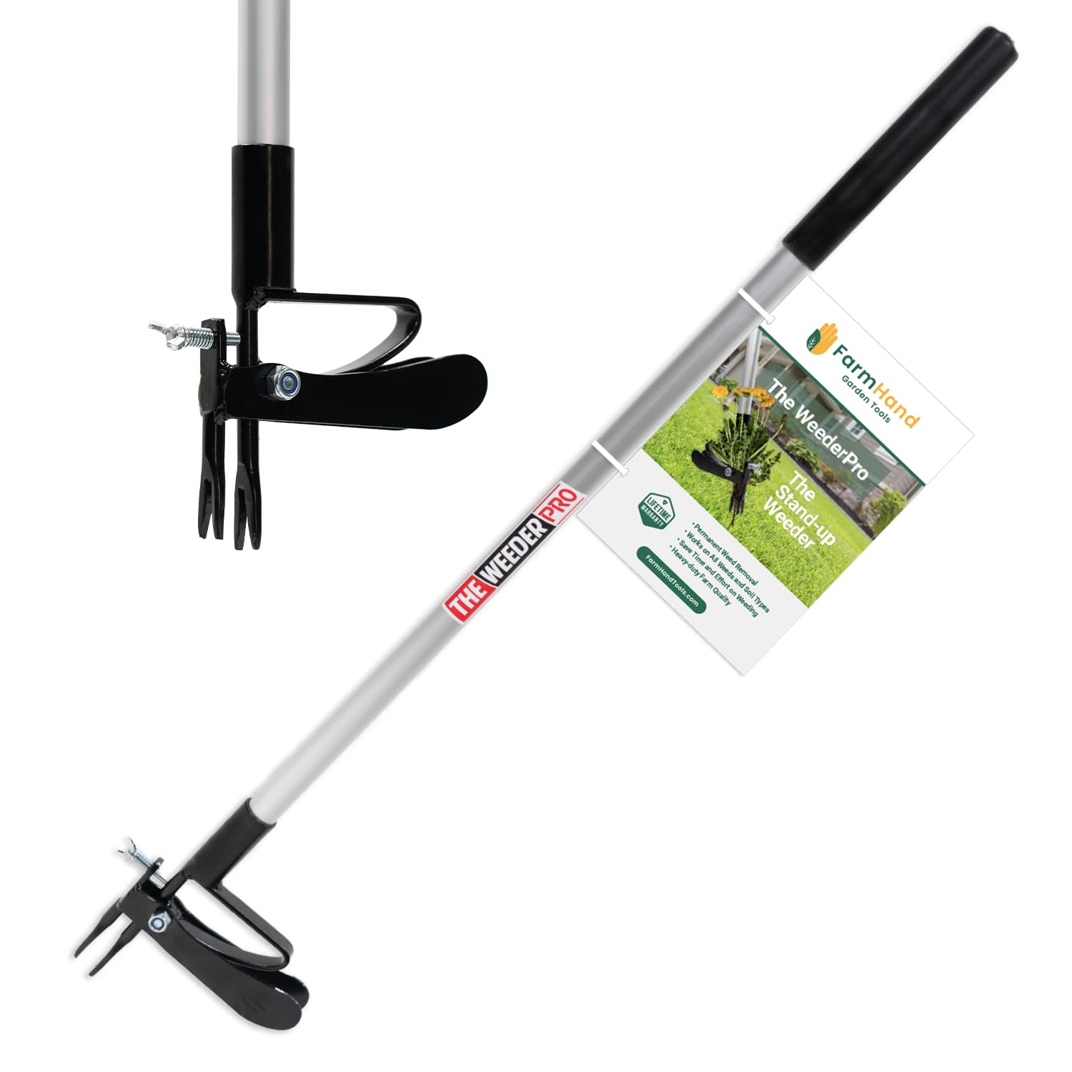 FarmHand WeederPro - Stand up Weed Puller with 42" Long Handle | Commercial Grade Handle with Powder Coated Steel Claw | Removes Weeds with No Bending No Kneeling