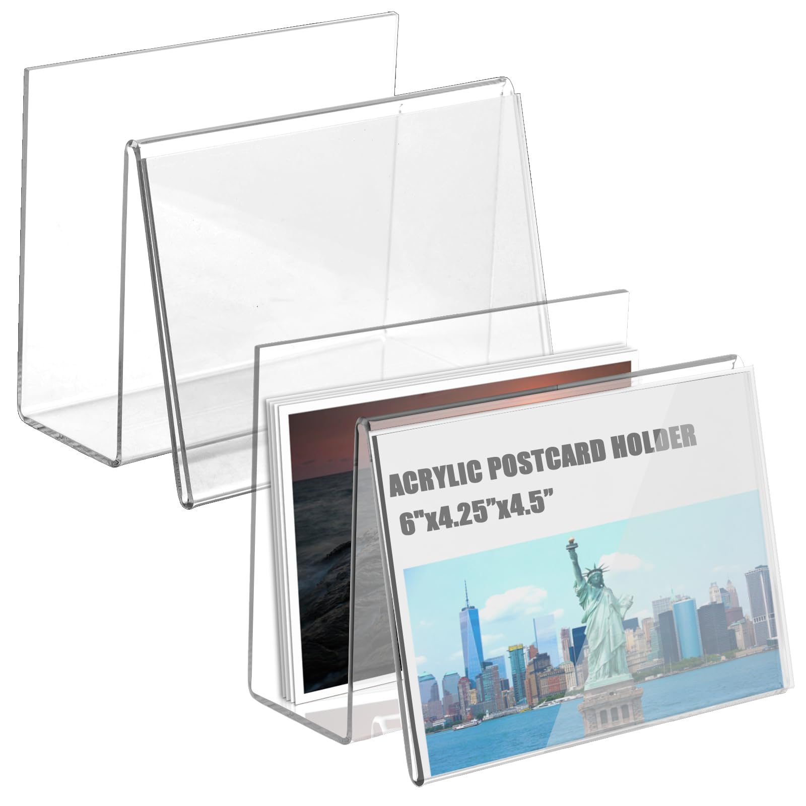 TINSKY 2Pcs Clear Acrylic Postcard Holder Postcard Display Stand Greeting Card Holder Large Business Rack Card Holder for Index Card Organizer Desk Table Office School