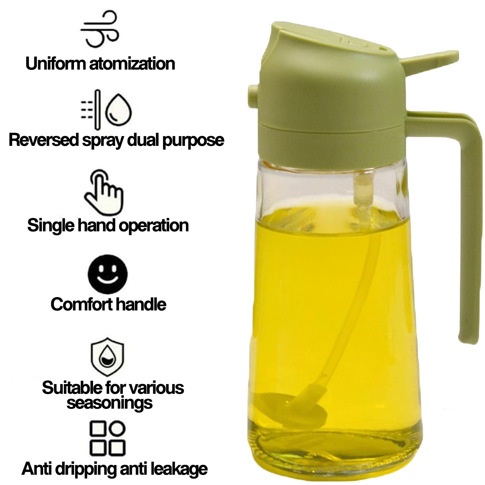 Generic 2 In 1 Oil Dispenser And Oil Sprayer, 16 Oz/470 Ml Oil Dispenser For Kitchen Spray, With Fine Mist Nozzle, Suitable For Cooking, Air Fryer, Salad, Grilling, Baking (Black, 470ml/16oz)