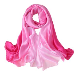 zmc long silk feeling scarf, smooth gradient scarf stripe for women long lightweight sun-proof shawls wraps headscarf for women spring summer fall(pink)