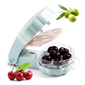 cherry pitter, olive pitter tool pit remover quick push pull 6 hole seed, multi-function cherry pitters core remover portable saving lock design corer kitchen seed depitter tool green