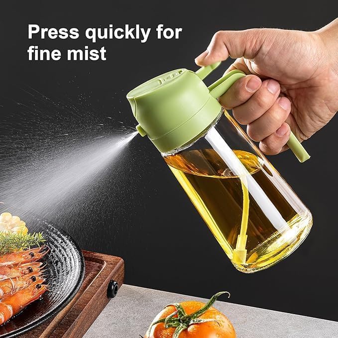 Oil Dispenser Bottle for Kitchen,2 in 1 Olive Oil Dispenser and Oil Sprayer,17oz/500ml Olive Oil Bottle,Oil Sprayer for Cooking,Premium Glass Oil Bottle,Oil Mister Kitchen,Salad,Barbecue(Green)