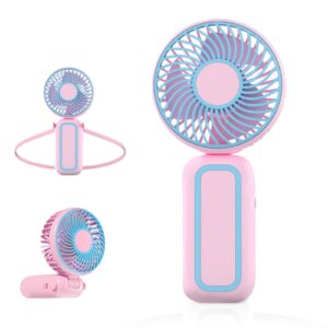 qearfun portable handheld fan, hand fan with usb rechargeable battery, mini electric pocket fan with foldable design for desktop, home,office, small hand held fan for travel and outdoor-pink