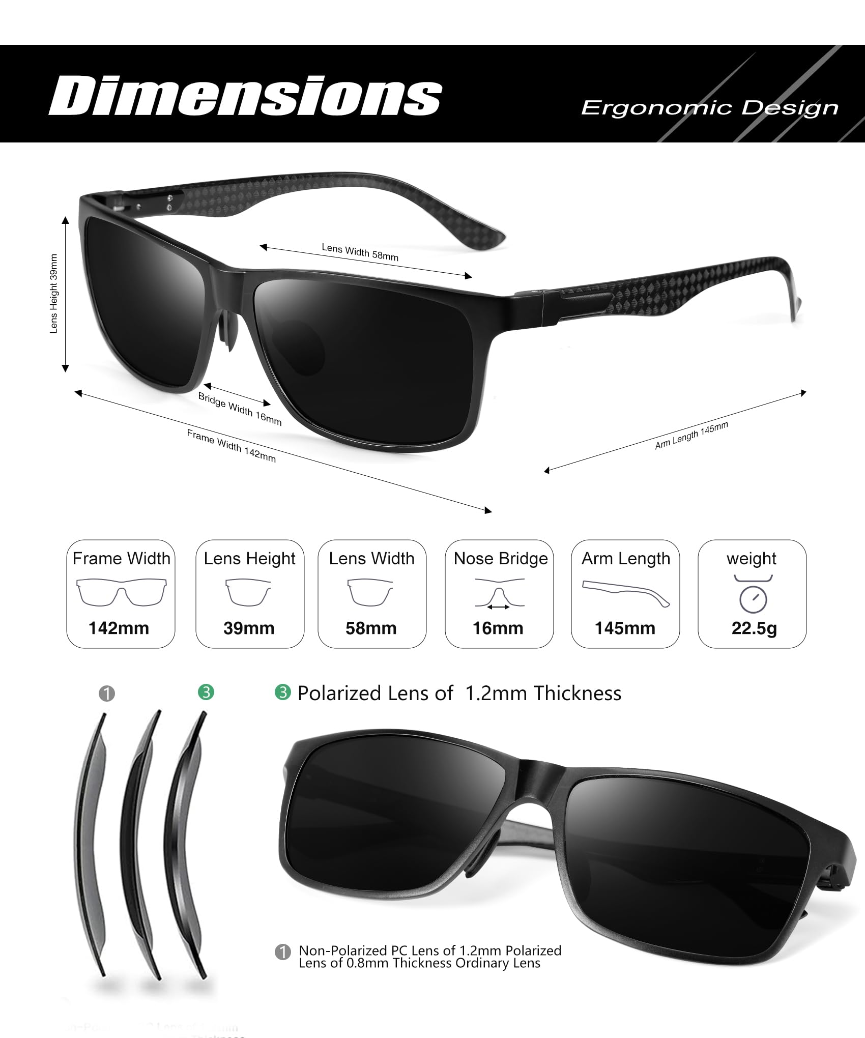 ANYLUV Polarized Sunglasses-Men Mens-Sunglasses Sun-Glasses: Luxury Carbon Fiber Al-Mg Metal UV400 Protection Driving Golf