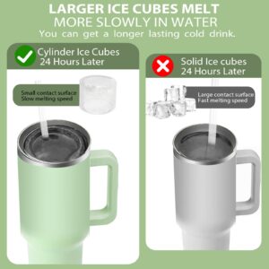 Ice Cube Tray for Stanley Cup: 30Oz-40Oz Tumbler Ice Mold Silicone - 3 Pcs Hollow Cylinder Ice Maker Freezer with Lid and Bin for Water Bottle Whiskey Cocktail Coffee Juice (Green)