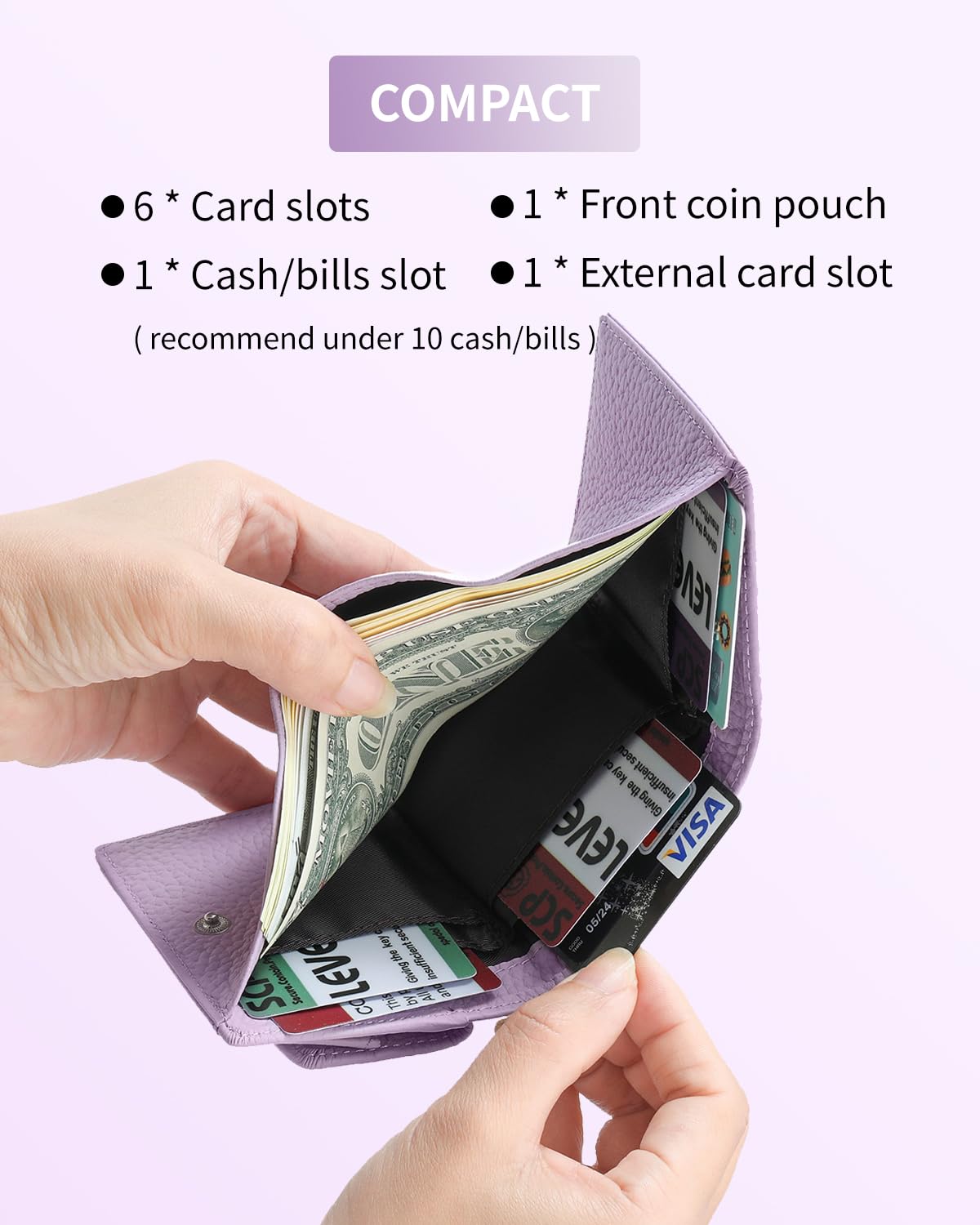 Karmiir RFID Blocking Leather Wallet for Women – Compact Slim Design with Easy-Access Coin Pouch, Cash and Card Slots, Pocket-Friendly Minimalist Wallet, Ideal for Everyday Use (Light Purple)