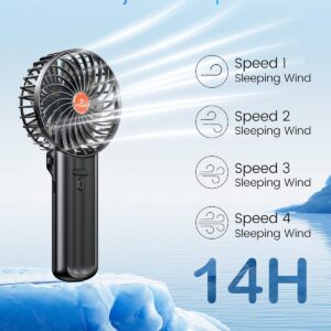 Portable Handheld Mini Fan Rechargeable: Small Hand Personal Foldable Fans 180° Adjustable 4 Speed Wind Cooling Air for Travel Face lash Indoor Outdoor Office Camping Household Women Men Kid Black