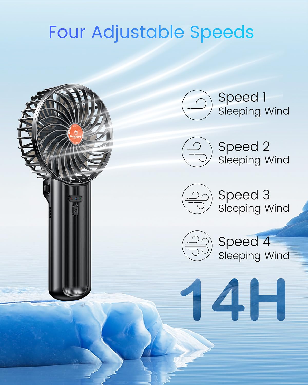 Portable Handheld Mini Fan Rechargeable: Small Hand Personal Foldable Fans 180° Adjustable 4 Speed Wind Cooling Air for Travel Face lash Indoor Outdoor Office Camping Household Women Men Kid Black