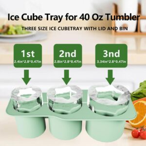 Ice Cube Tray for Stanley Tumbler Cup,Silicone Ice Cube Molds with Lid Cylinder, 30-40 oz Tumbler Ice Mold for Chilling Cocktails, Coffee, Drinks, Whiskey, Easy Fill and Release Ice Maker (green)