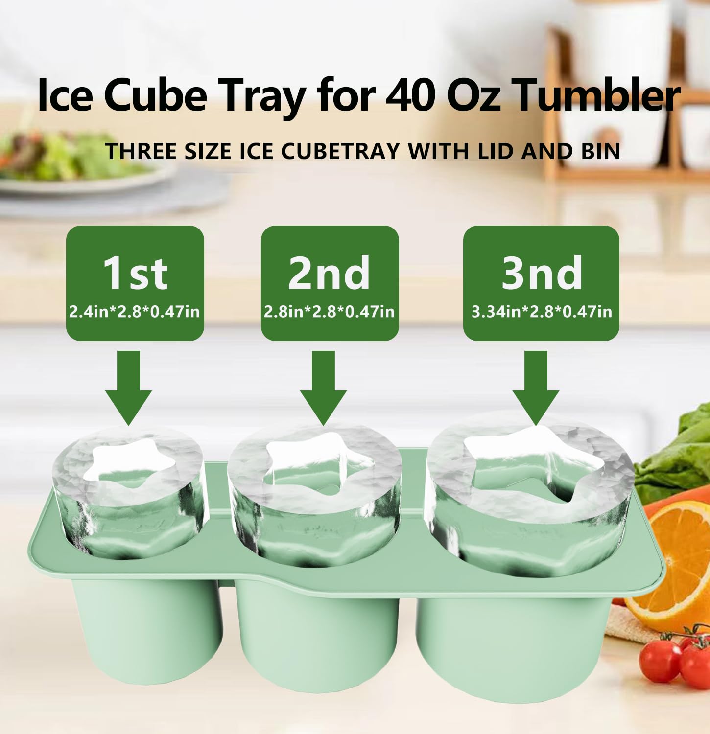 Ice Cube Tray for Stanley Tumbler Cup,Silicone Ice Cube Molds with Lid Cylinder, 30-40 oz Tumbler Ice Mold for Chilling Cocktails, Coffee, Drinks, Whiskey, Easy Fill and Release Ice Maker (green)