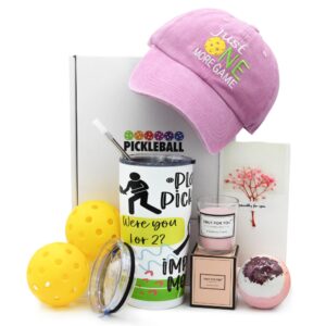 chilltreads pickleball gifts for women, pickleball gift basket with travel tumbler pickleball hat, funny pickleball accessories gifts for pickleball lovers, pink