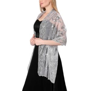 Ladiery Sequin Floral Shawls and Wraps for Evening Dresses,Women sparkly Sheer Mesh Wedding Shawls for Evening Party