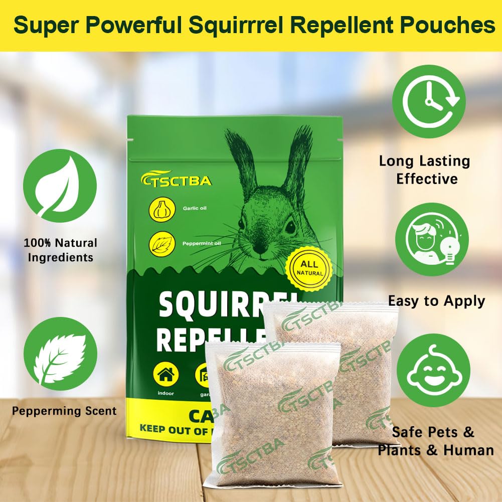 Ksqurelnb Squirrel Repellent Outdoor, Chipmunk Repellent Outdoor for Plants, Squirrel Deterrent, Keep Squirrels Away from Garden, Get Rid of Squirrels, Mint Squirrel Repellents for Attic-8P