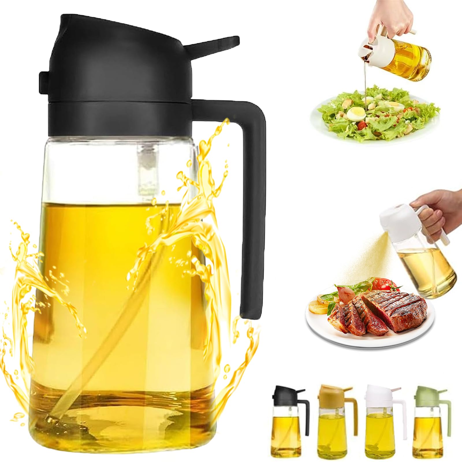 Generic 2 In 1 Oil Dispenser And Oil Sprayer, 16 Oz/470 Ml Oil Dispenser For Kitchen Spray, With Fine Mist Nozzle, Suitable For Cooking, Air Fryer, Salad, Grilling, Baking (Black, 470ml/16oz)