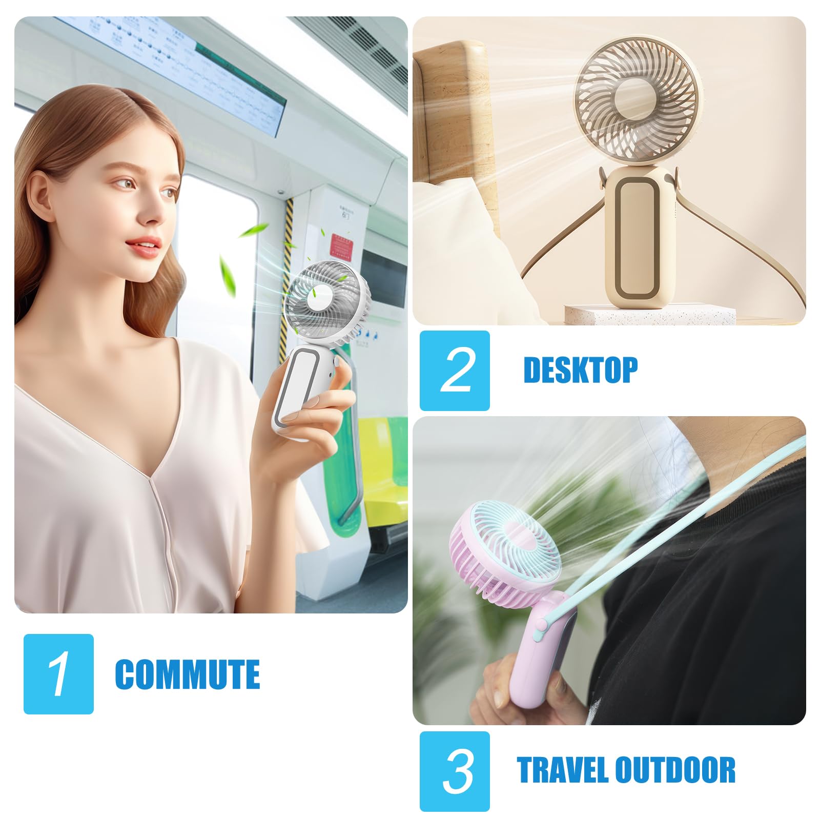 QearFun Portable Handheld Fan, Hand Fan with USB Rechargeable Battery, Mini Electric Pocket Fan with Foldable Design for Desktop, Home,Office, Small Hand Held Fan for Travel and Outdoor-Pink