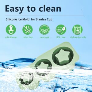 Ice Cube Tray for Stanley Tumbler Cup,Silicone Ice Cube Molds with Lid Cylinder, 30-40 oz Tumbler Ice Mold for Chilling Cocktails, Coffee, Drinks, Whiskey, Easy Fill and Release Ice Maker (green)